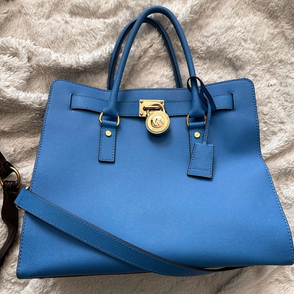 Michael Kors | Bags | Blue Michael Kors Bag With Gold Accents | Poshmark